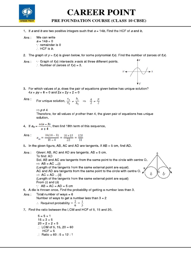Career Point: Pre Foundation Course (Class 10 Cbse) | PDF