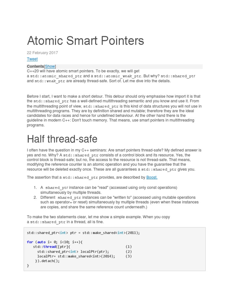 Atomic Smart Pointers Half Thread Safe Pdf Thread Computing Pointer Computer Programming