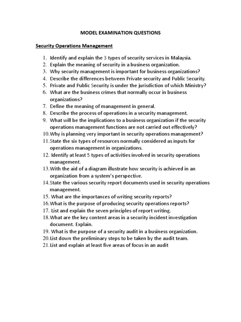 Model Examination Questions Security Operations Management | PDF | Risk Management | Audit