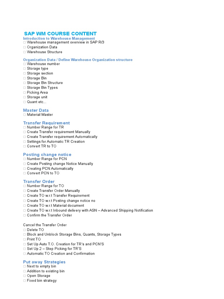 SAP Warehouse Management Course Outline | PDF