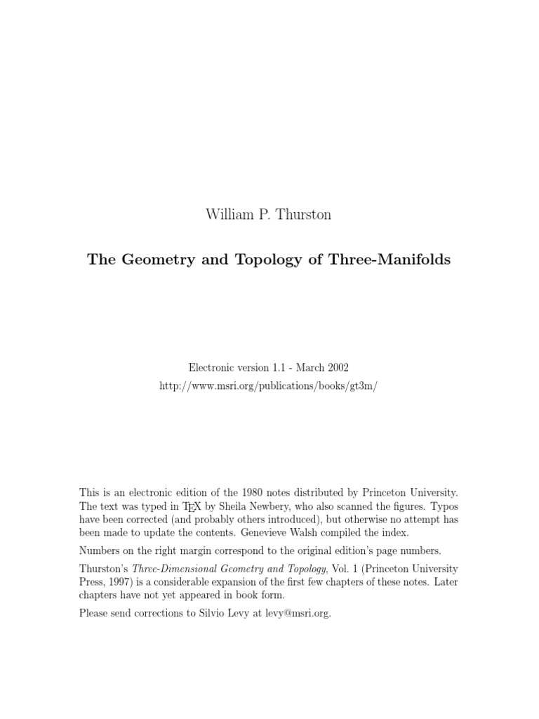 Geometry and 3-Manifolds | Download Free PDF | Hyperbolic Geometry ...