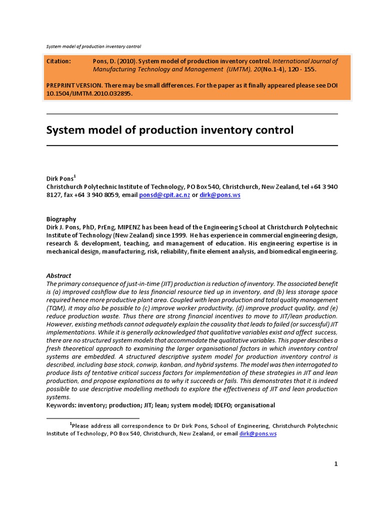 Inventory Management System | PDF | Lean Manufacturing | Inventory