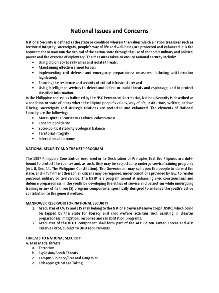 National Issues and Concerns | PDF | National Security | Security