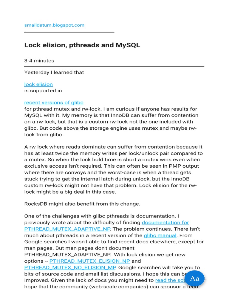 Lock Elision Pthreads and MySQL | PDF | Computer Data | Computing