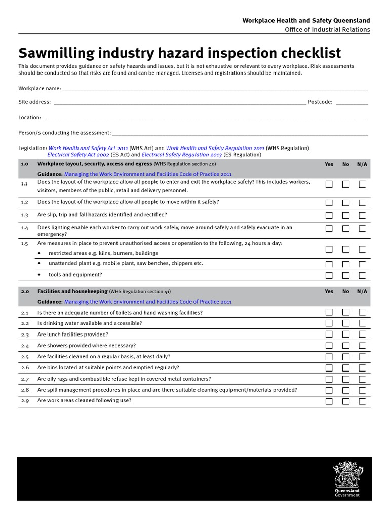 Sawmill Safety Inspection Checklist | PDF | Dangerous Goods ...