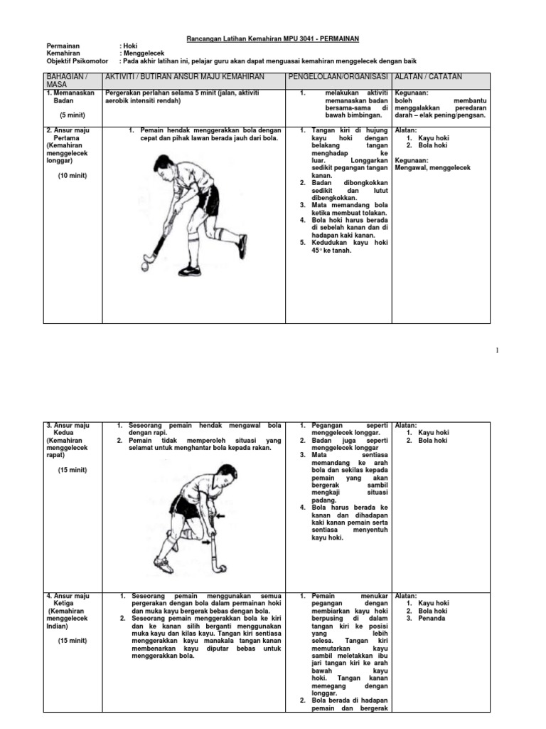 Rancangan Latihan Kemahiran Permainan Hoki | PDF