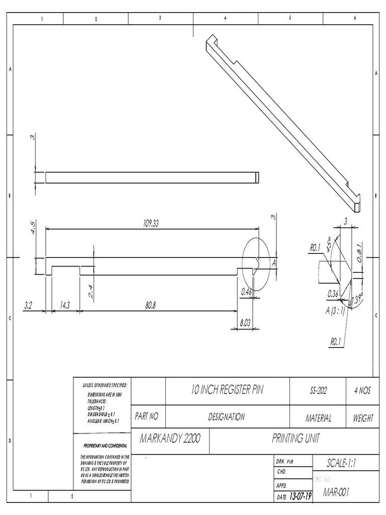 ITC Ltd. 10 Inch Register Pin Drawing | PDF