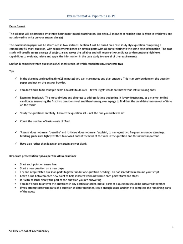 Exam Format & Tips To Pass P1 | PDF | Test (Assessment) | Question