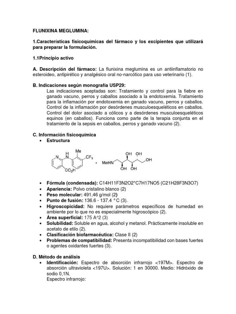 Flunixina Meglumina Def | PDF | Solubilidad | Tableta (Farmacia)