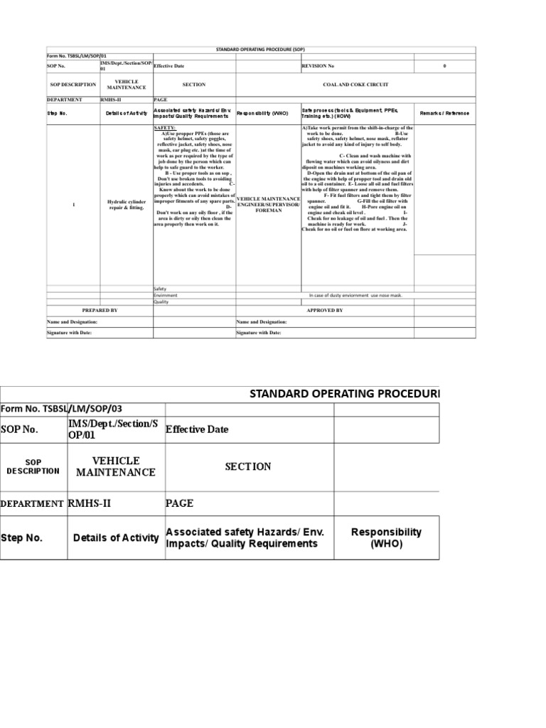 Standard Operating Procedure | PDF | Personal Protective Equipment ...