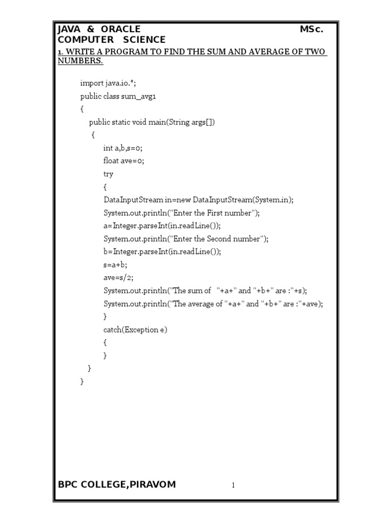 Java & Oracle Msc. Computer Science | PDF | Area | Java (Programming Language)