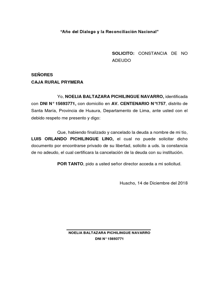 Solicitud de No Adeudo | PDF