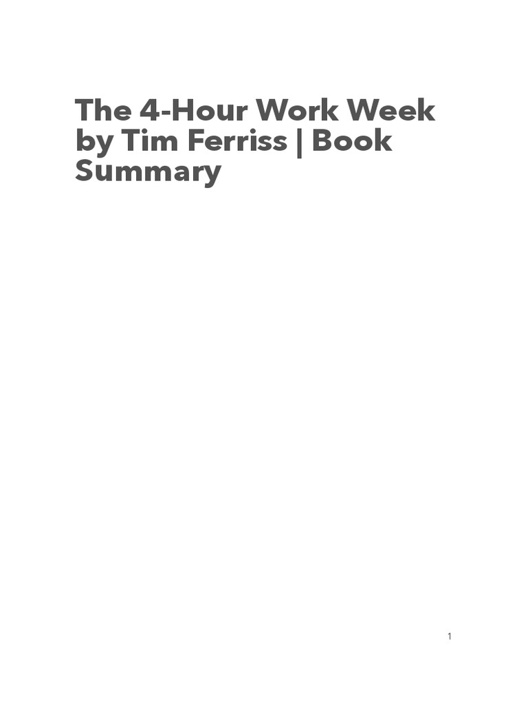 The 4 Hour Work Week PDF | Download Free PDF | Goal Setting | Time