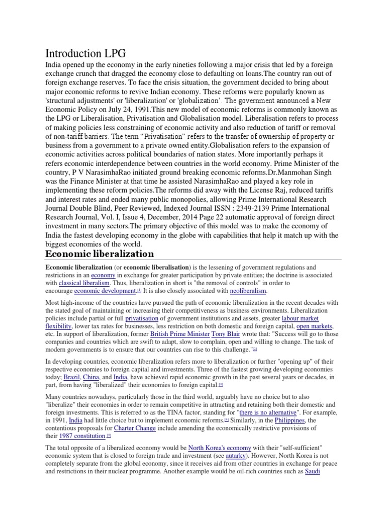 Introduction LPG | PDF | Globalization | Economies