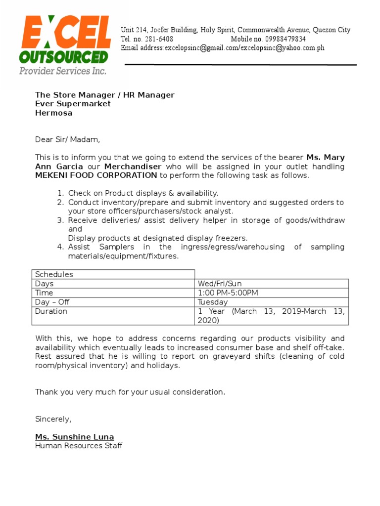 The Store Manager / HR Manager Ever Supermarket Hermosa | PDF