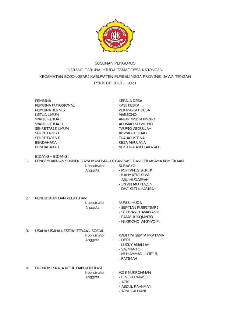 Susunan Pengurus Karang Taruna | PDF