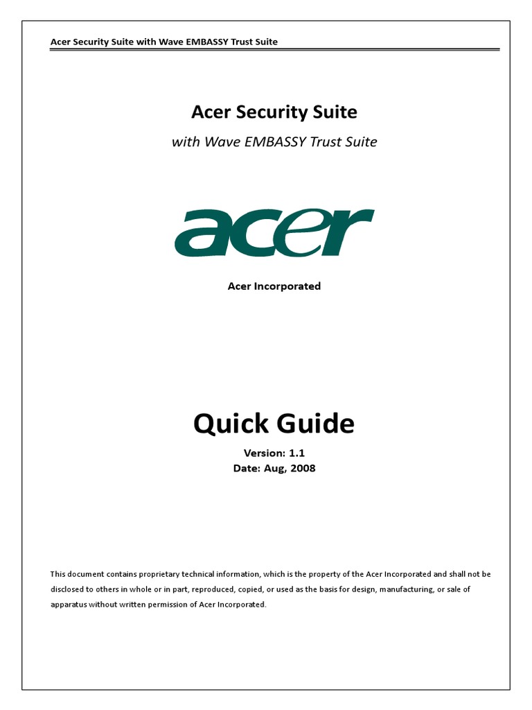 Acer Security Suite Quick Guide | PDF | Password | Computer File