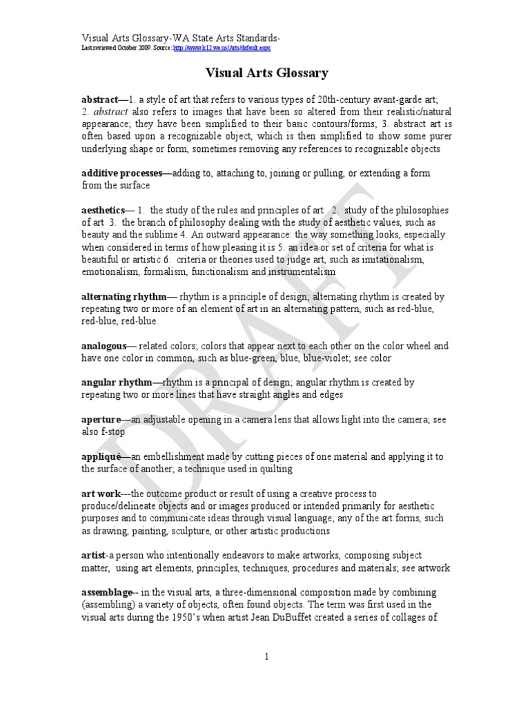 Visual Arts Glossary: Last Reviewed October 2009. Source | PDF ...