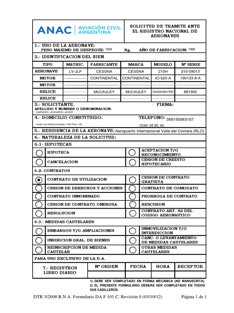 ANAC Formulario 101c | PDF