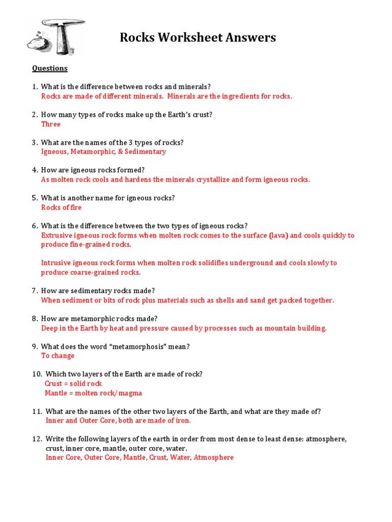3 Rock Worksheet Answers | PDF | Rock (Geology) | Igneous Rock