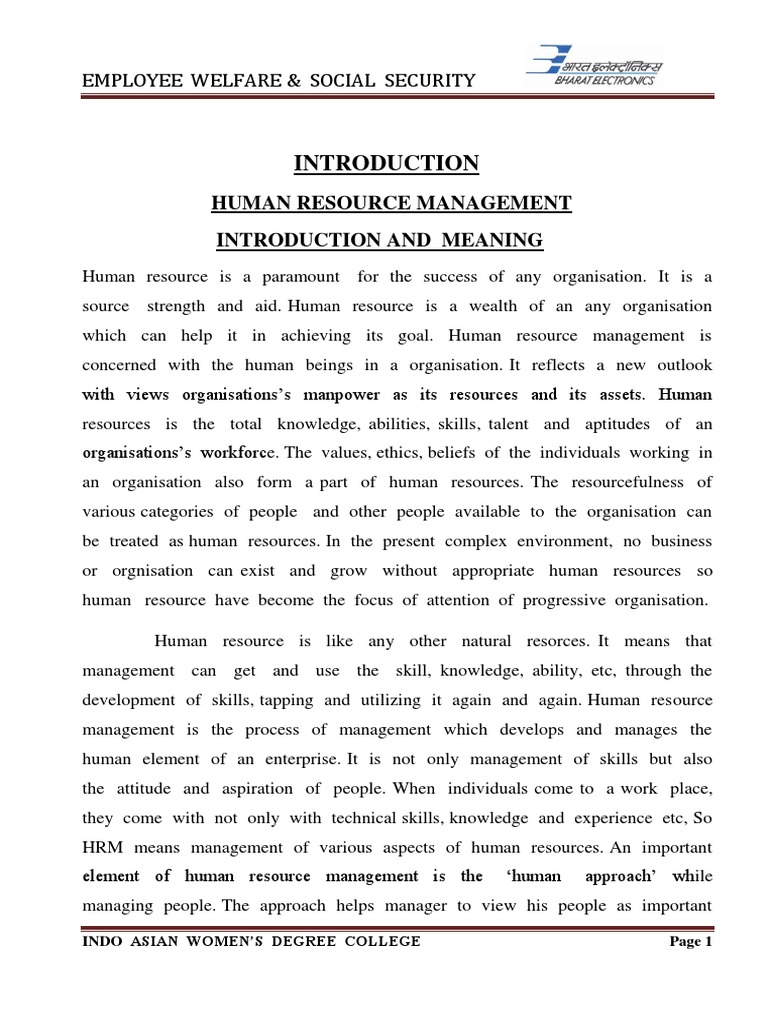 Project On Ewss | PDF | Human Resource Management | Human Resources