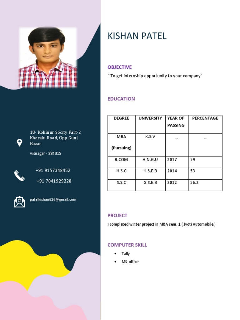 Internship Resume of Kishan Patel | PDF