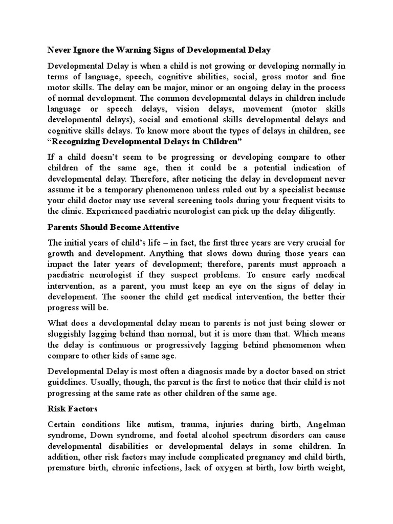 Developmental Delay Comprehensive | PDF | Childbirth | Diseases And ...