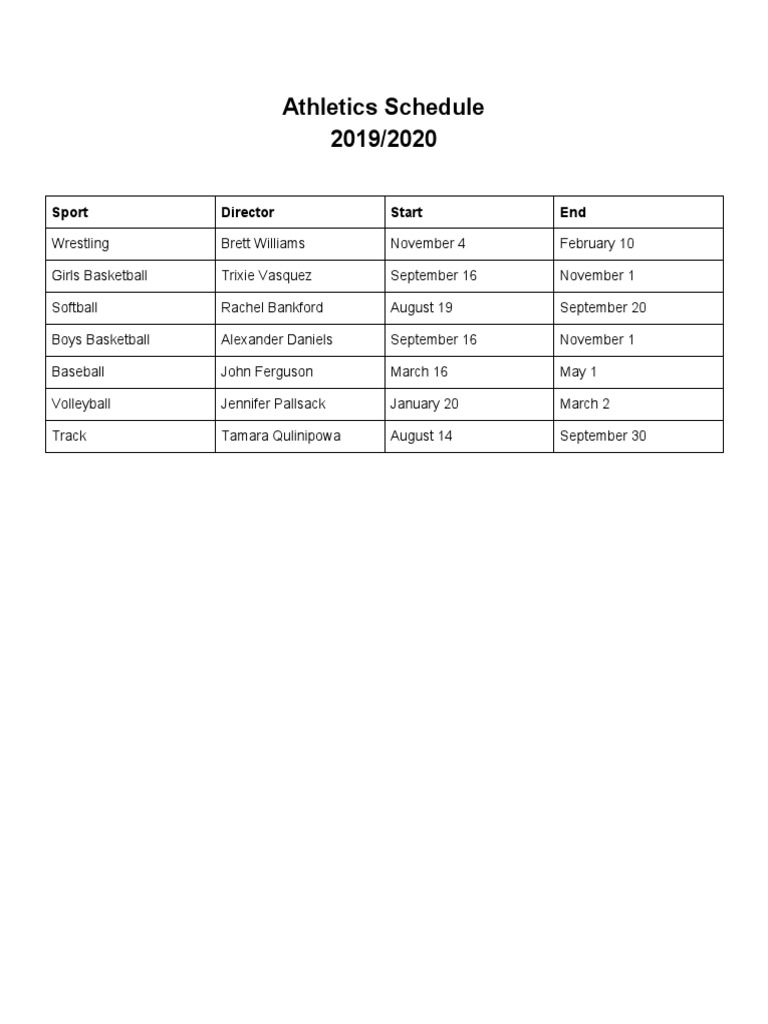 Athletics Schedule | PDF