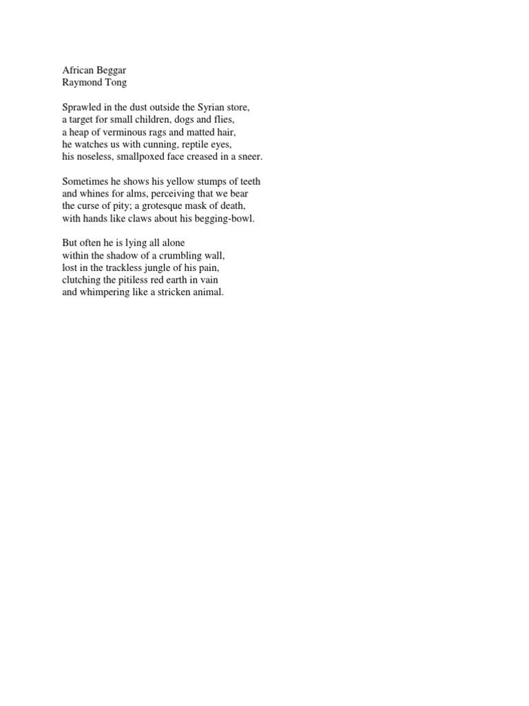 Worksheet 01 Poetry Analysis African Beggar | PDF