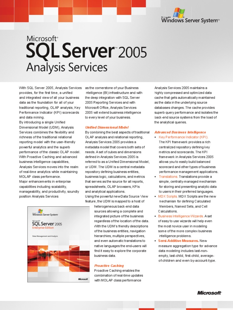 SQL Analysis Services Datasheet | PDF | Microsoft Sql Server | Business ...