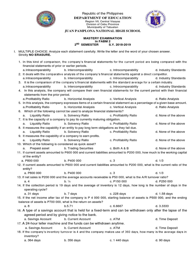 4th FABM 2 | PDF | Ratio | Market Liquidity