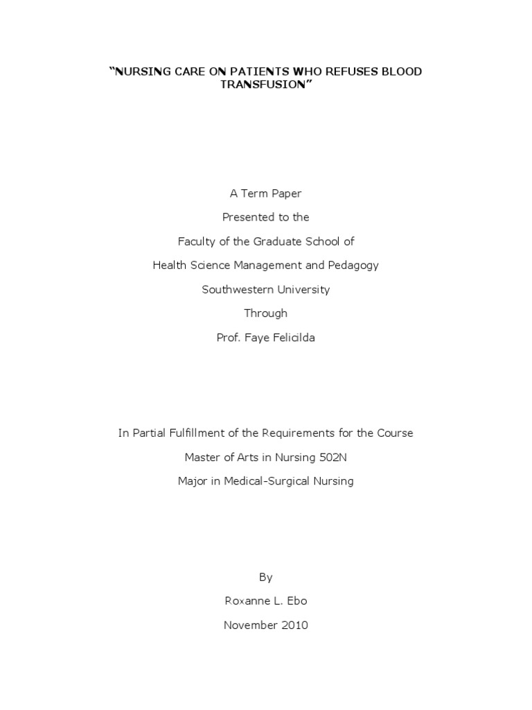 Blood Transfusion Term Paper | PDF | Intensive Care Medicine | Blood ...