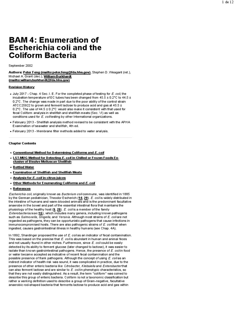 E. coli and Coliform Enumeration Methods | PDF | Escherichia Coli ...