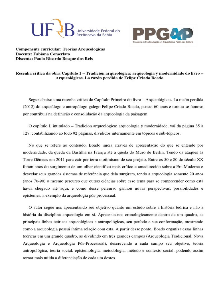 Resenha Crítica 6 - Capitulo 1 - Tradition Arqueológica Felipe Criado ...
