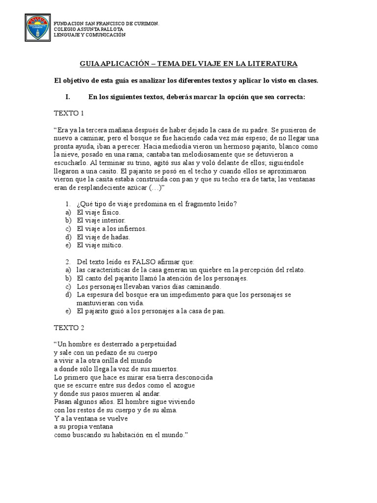 Guía Ejercicios Tipos de Viaje | PDF | Poesía | Libros para adolescentes