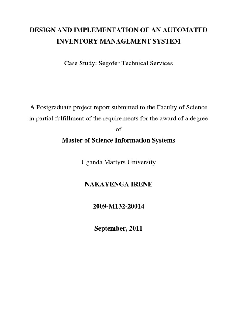 Case Study: Segofer Technical Services: Design and Implementation of An Automated Inventory ...