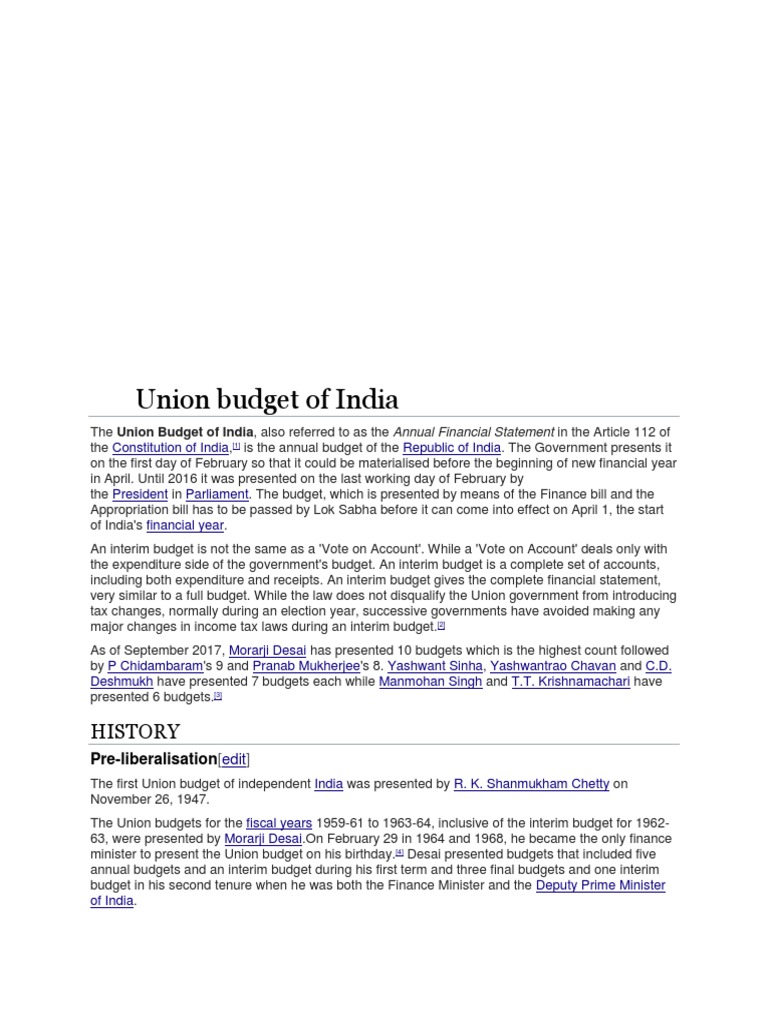 Union Budget of India | PDF | Economies | Budgets And Budgeting