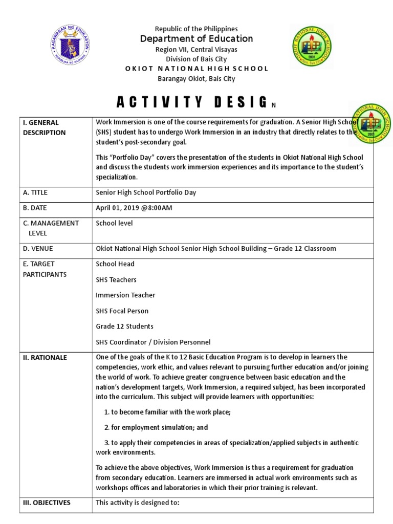 Activity Design Porfolio Day | PDF | Secondary Education | Curriculum