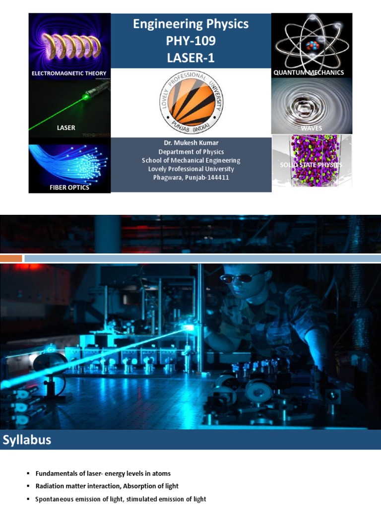 Engineering Physics PHY-109 Laser-1: Quantum Mechanics | PDF | Laser | Electromagnetic Radiation