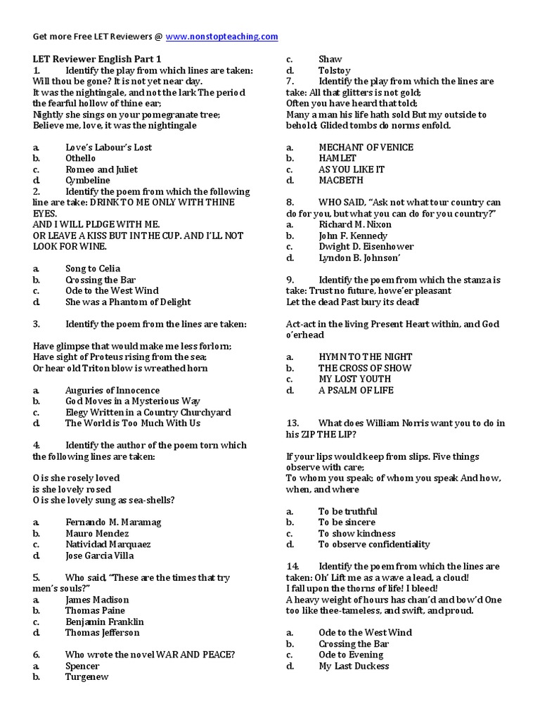 LET Reviewer English Part 1 | PDF | Martin Luther King Jr.