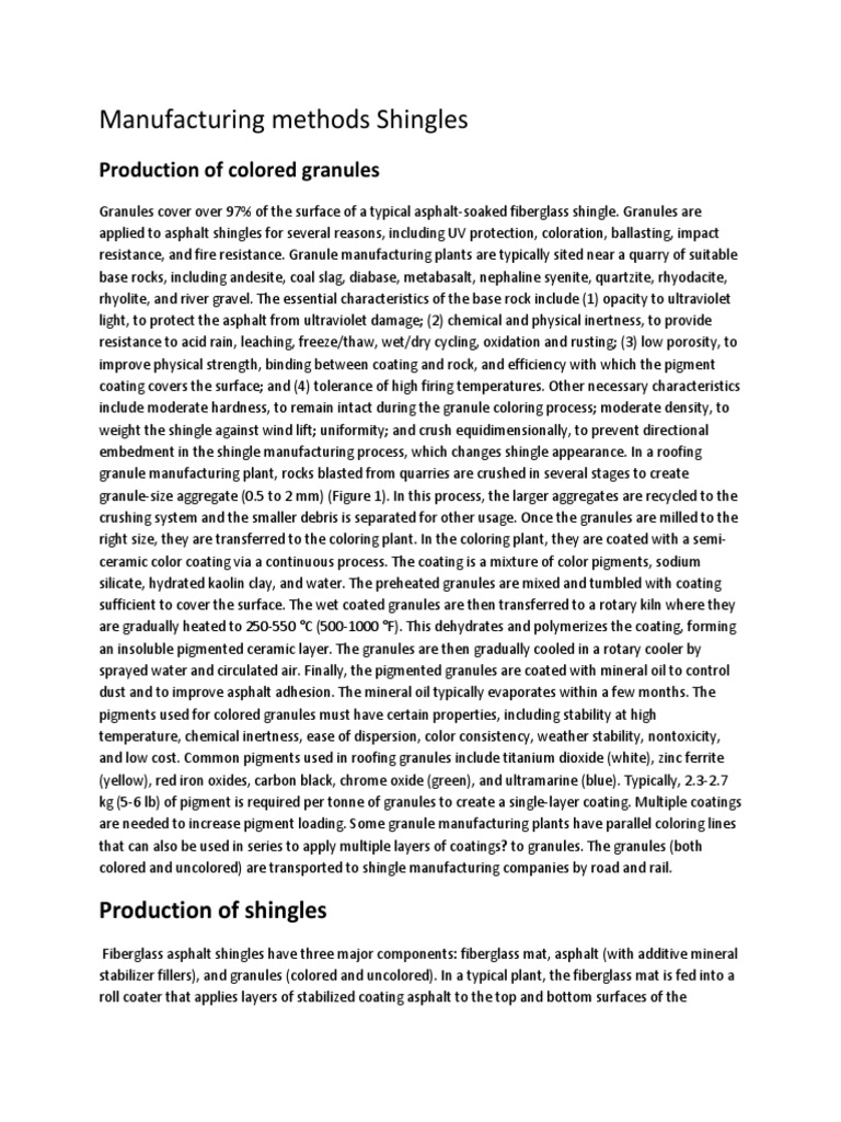 Manufacturing Methods Shingles | PDF | Roof | Slate