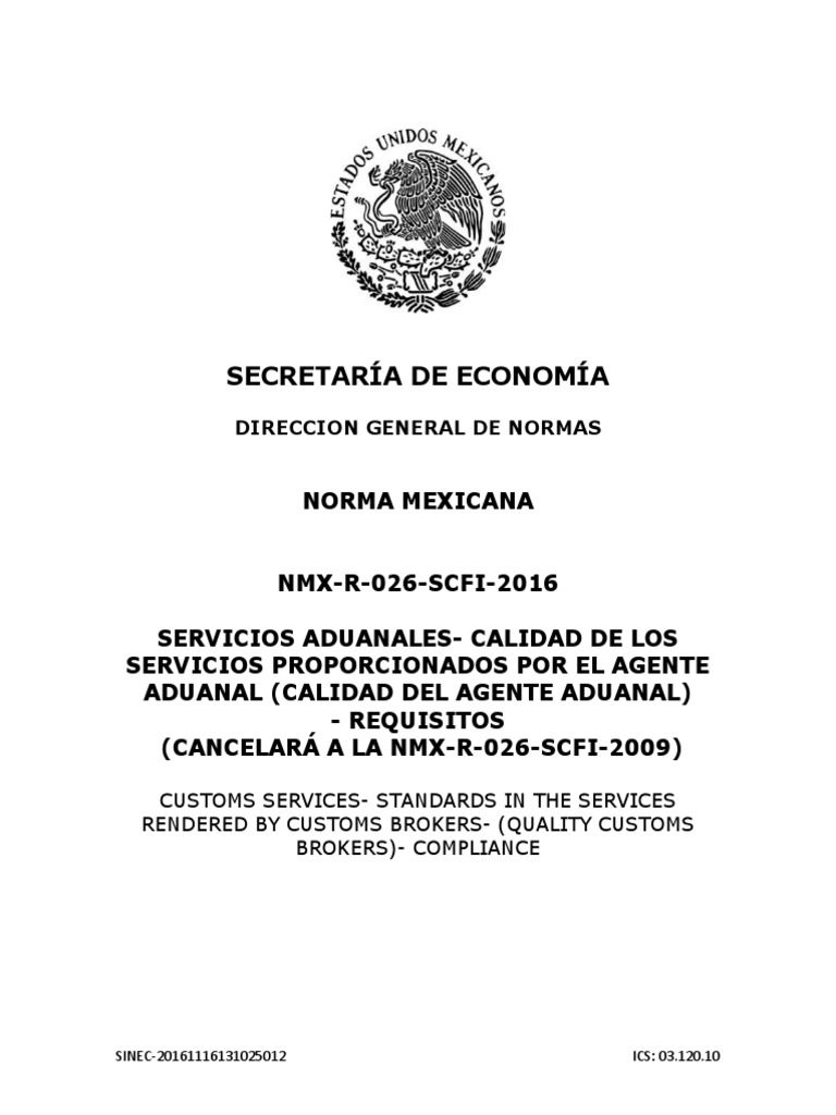 NMX R 026 Scfi 2016 | PDF | aduana | Calidad (comercial)