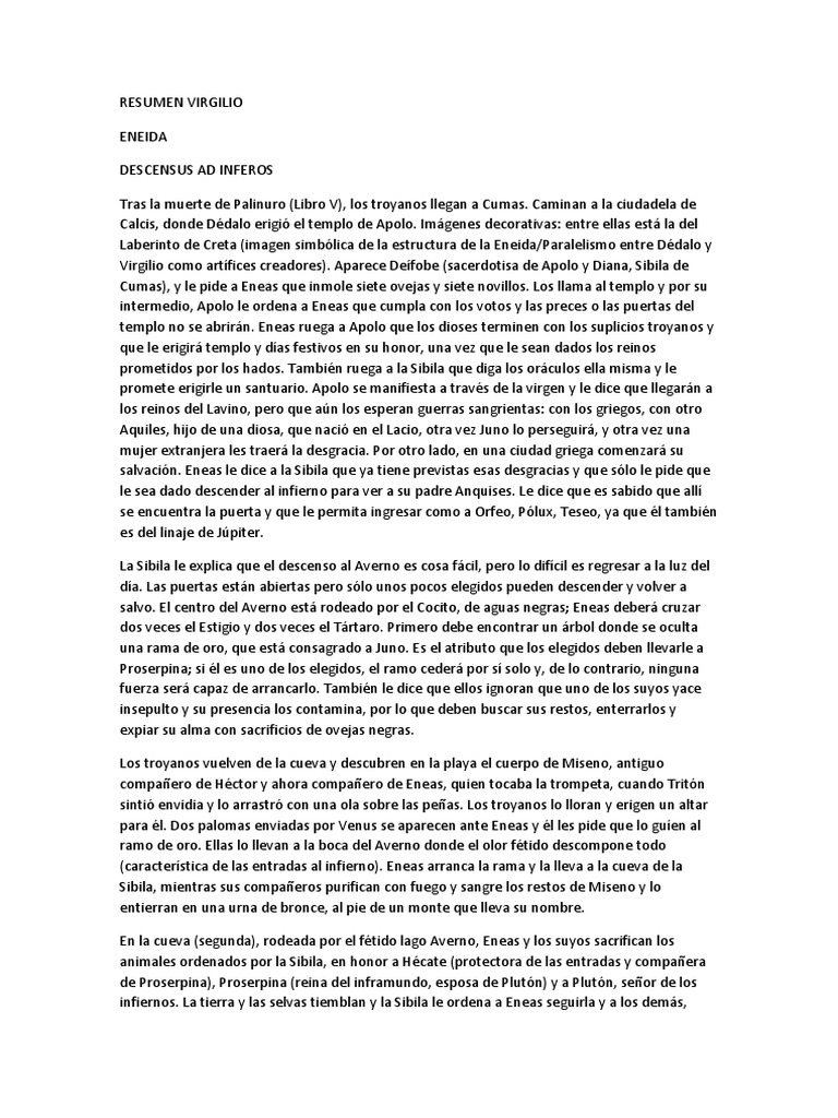 Descensus Ad Inferos Eneida Virgilio. Resumen y Análisis | PDF | Eneida ...