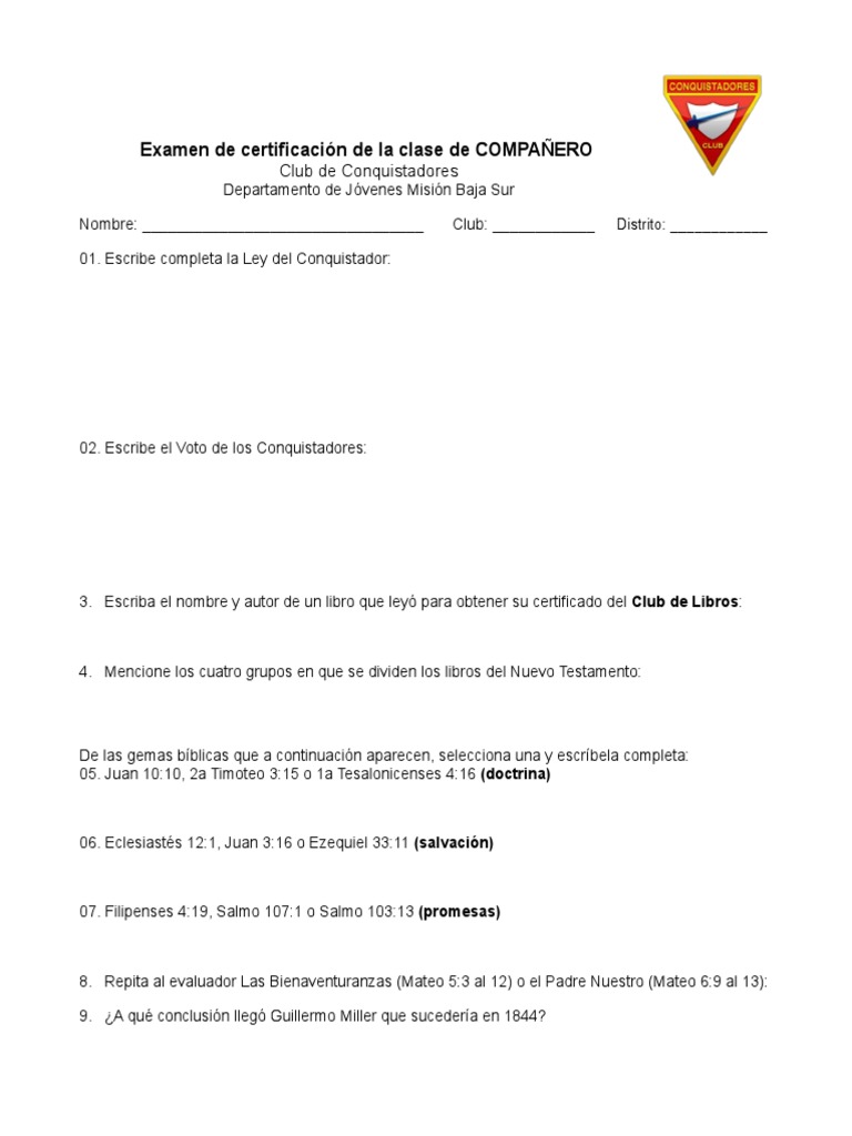 Examen Clase de Compañero | PDF