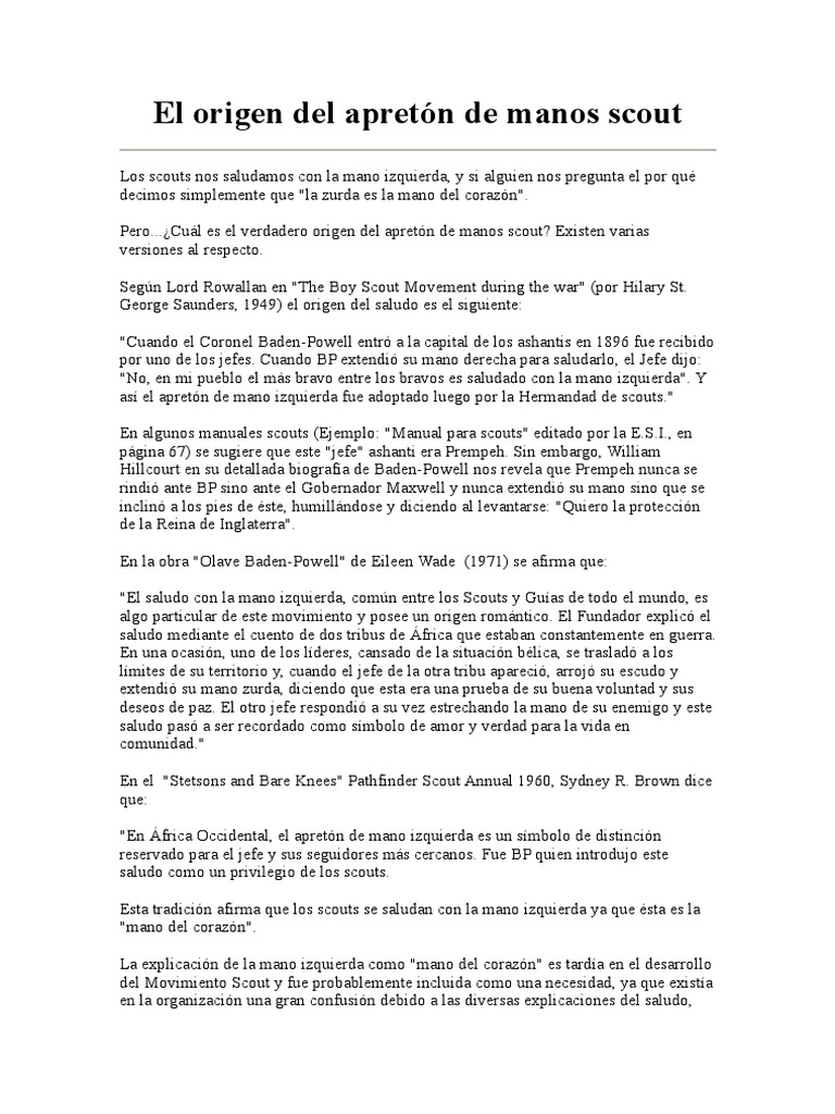 El Origen Del Apreton de Manos Scout | PDF | Exploración | Handedness