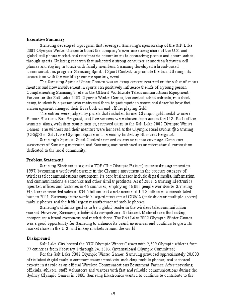 Samsung Case Study PR | PDF | Olympic Games | Mobile Phones