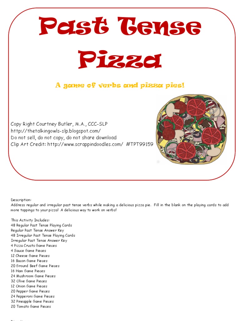 Past Tense Pizza: A Game of Verbs and Pizza Pies! | PDF | Pizza | Food ...