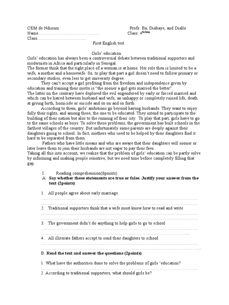 1st English Test 3eme (2nd Semester) | PDF