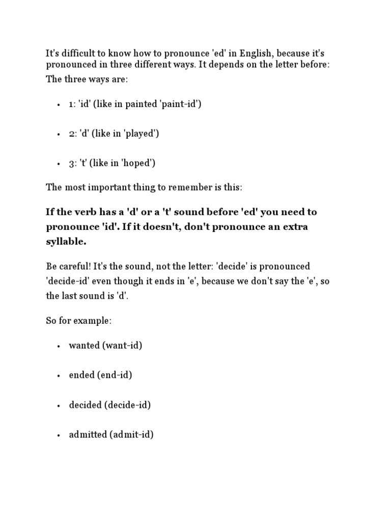 If The Verb Has A 'D' or A 'T' Sound Before 'Ed' You Need To Pronounce ...