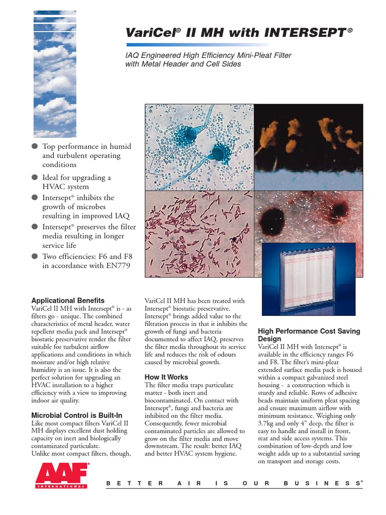 Varicel Ii MH With Intersept: Iaq Engineered High Efficiency Mini-Pleat ...